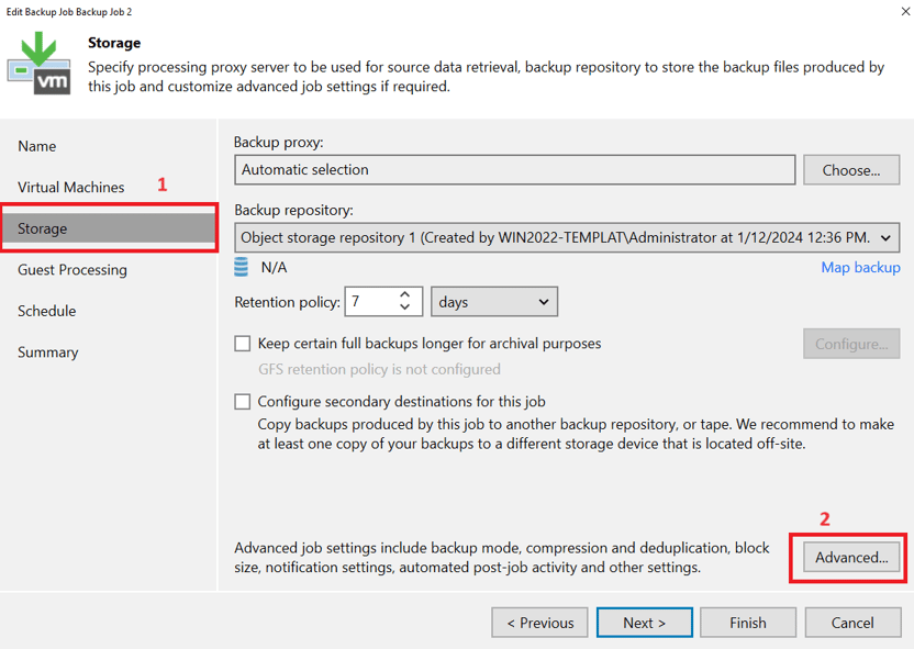 Change the Storage Optimization setting for Veeam Backup and Replication 12