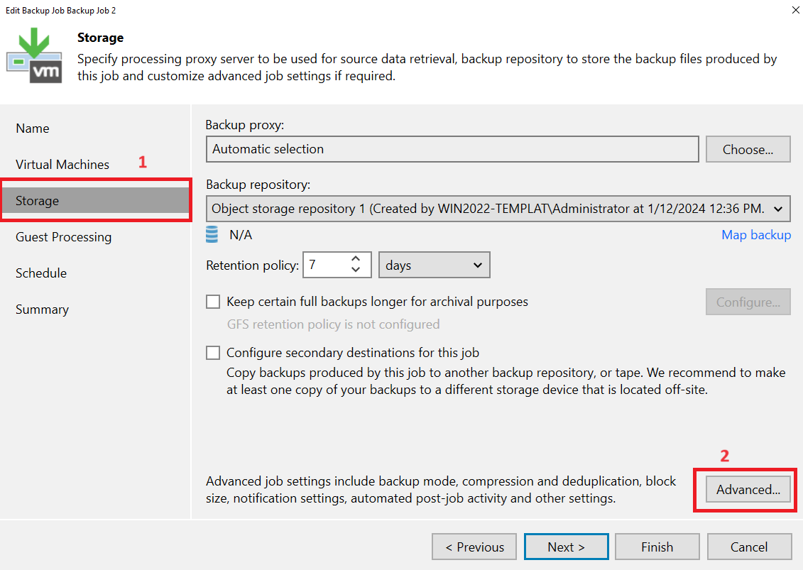 Change the Storage Optimization setting for Veeam Backup and Replication 12