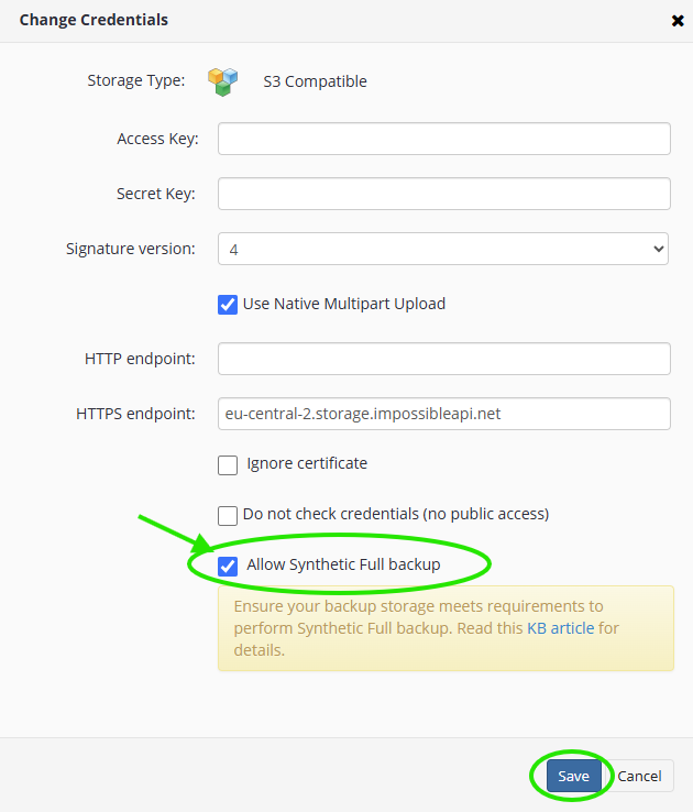 How to use forever forward incremental backups in MSP360 with Impossible Cloud Storage